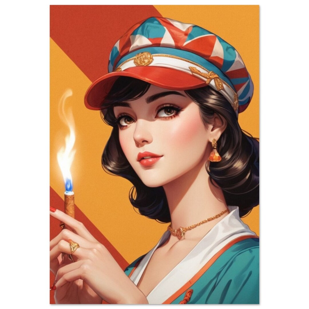 Chic Vintage-inspired Lady With Cap Elegant Fashion Art Print for Home ...