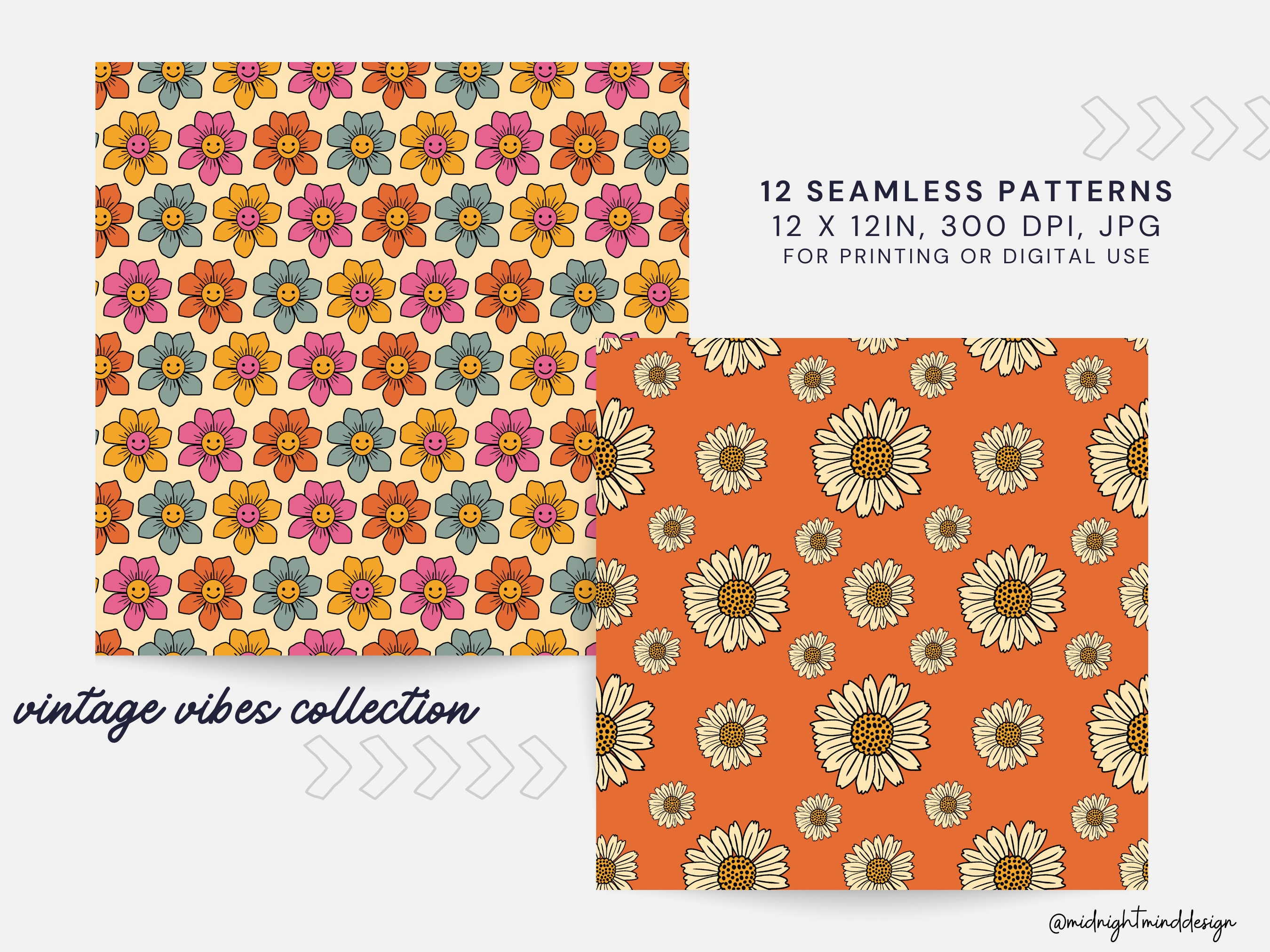 Vintage Vibes Digital Paper Bundle, Seamless Repeat Pattern ...