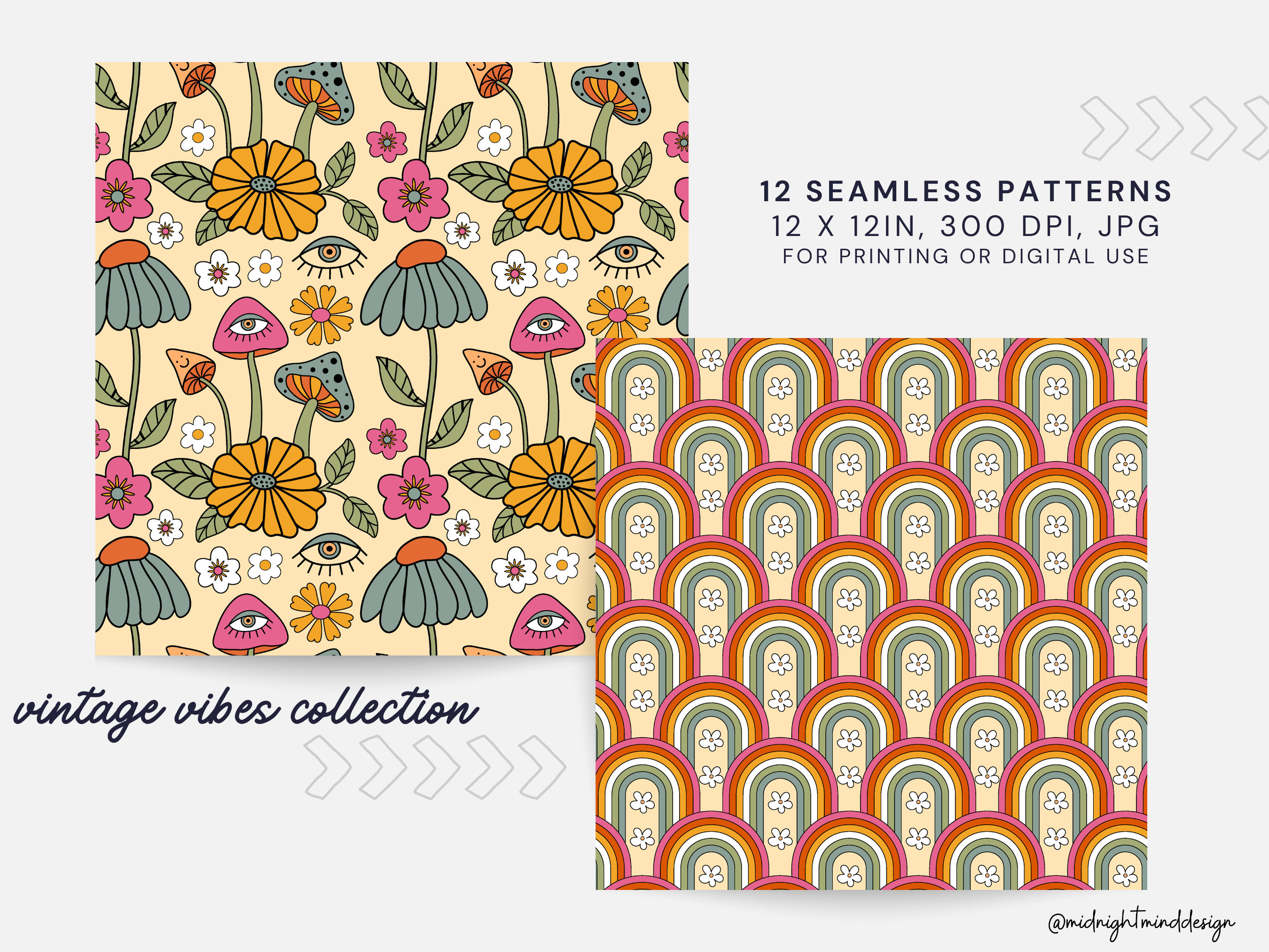 Vintage Vibes Digital Paper Bundle, Seamless Repeat Pattern ...