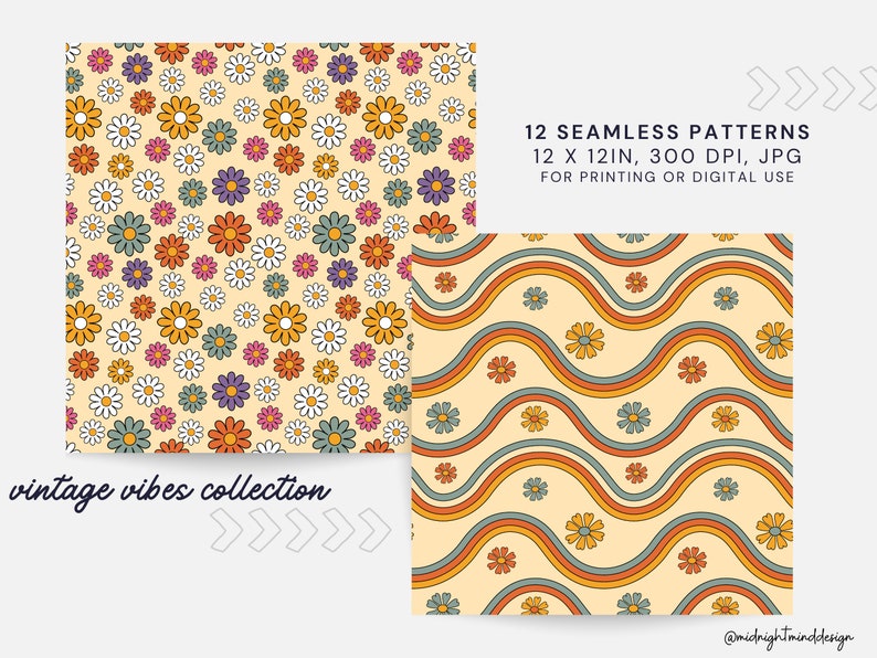 Vintage Vibes Digital Paper Bundle, Seamless Repeat Pattern ...