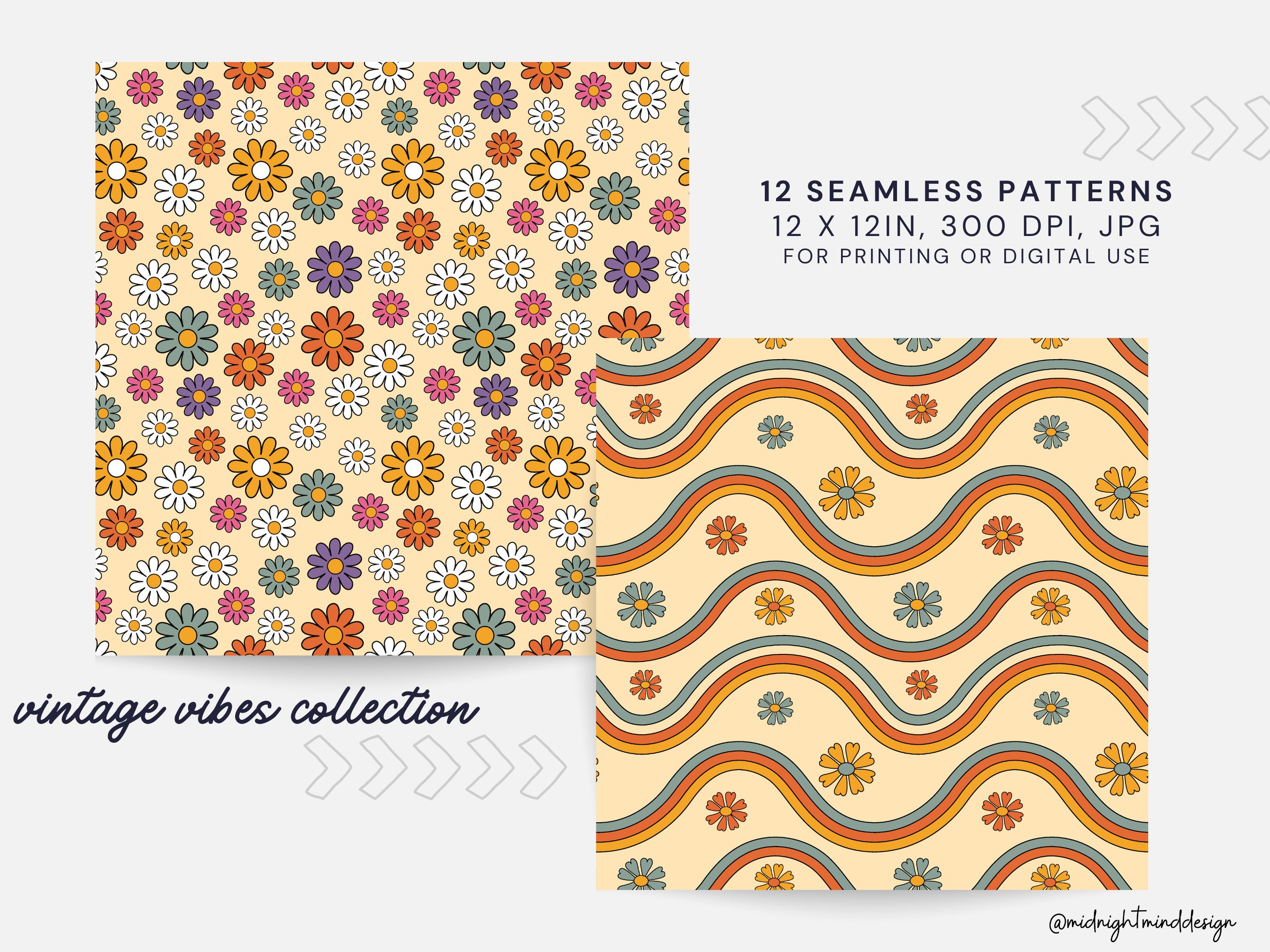 Vintage Vibes Digital Paper Bundle, Seamless Repeat Pattern ...