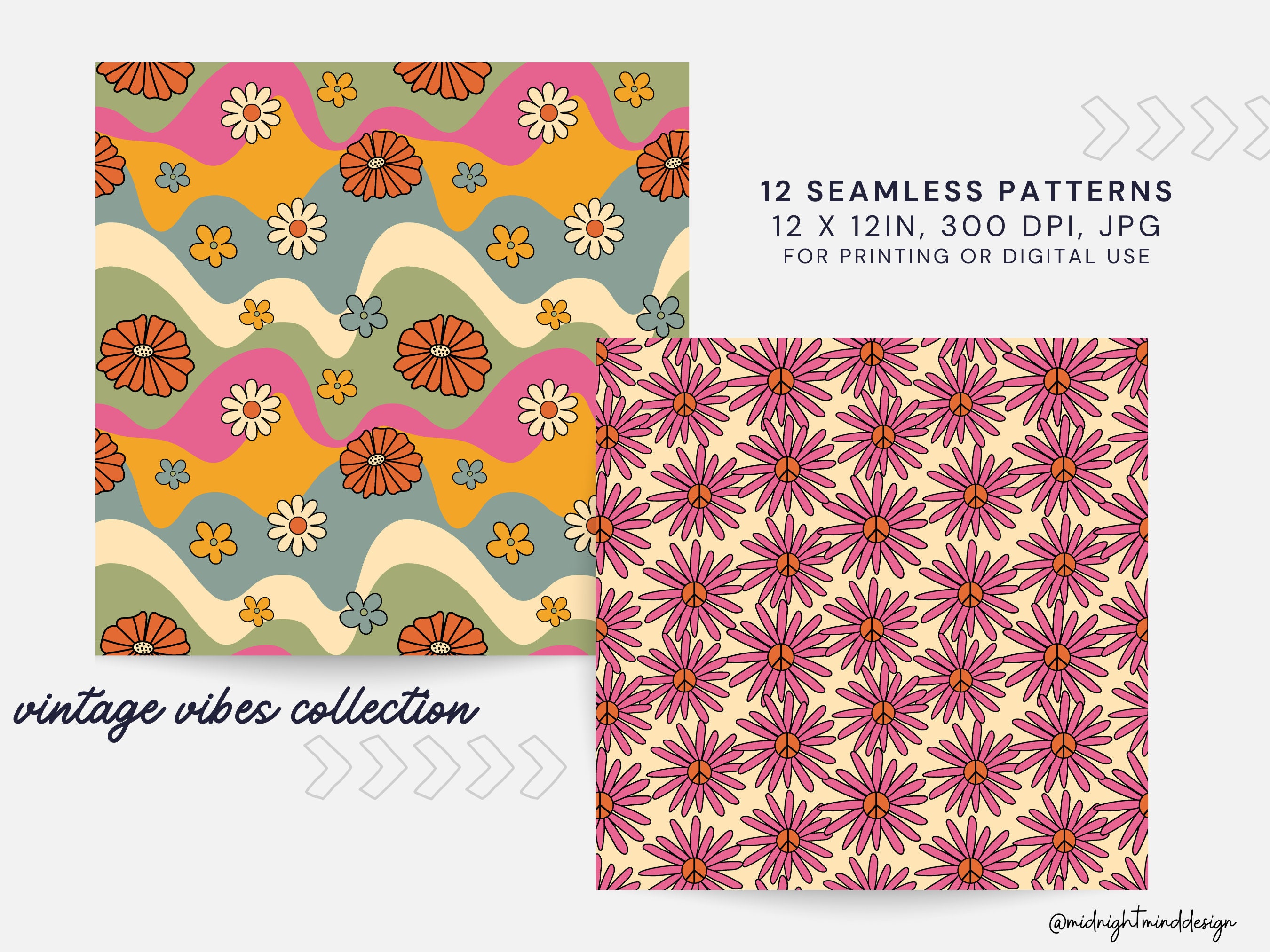 Vintage Vibes Digital Paper Bundle, Seamless Repeat Pattern ...