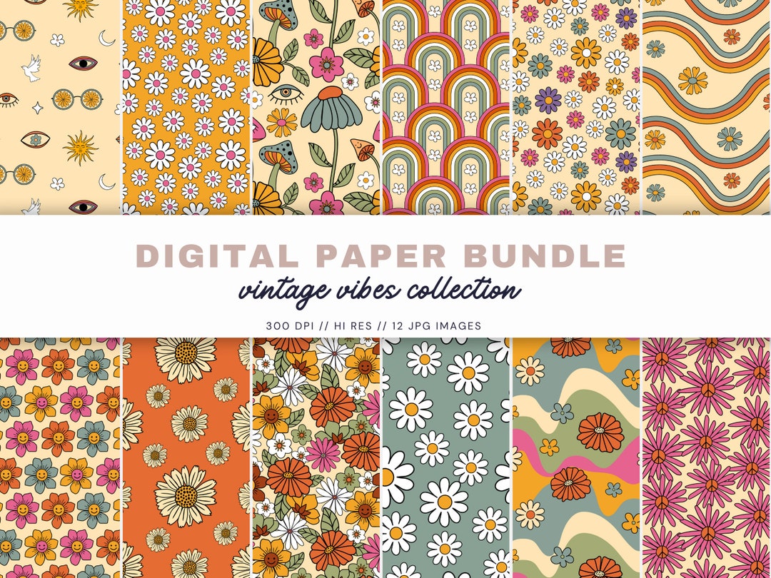 Vintage Vibes Digital Paper Bundle, Seamless Repeat Pattern ...