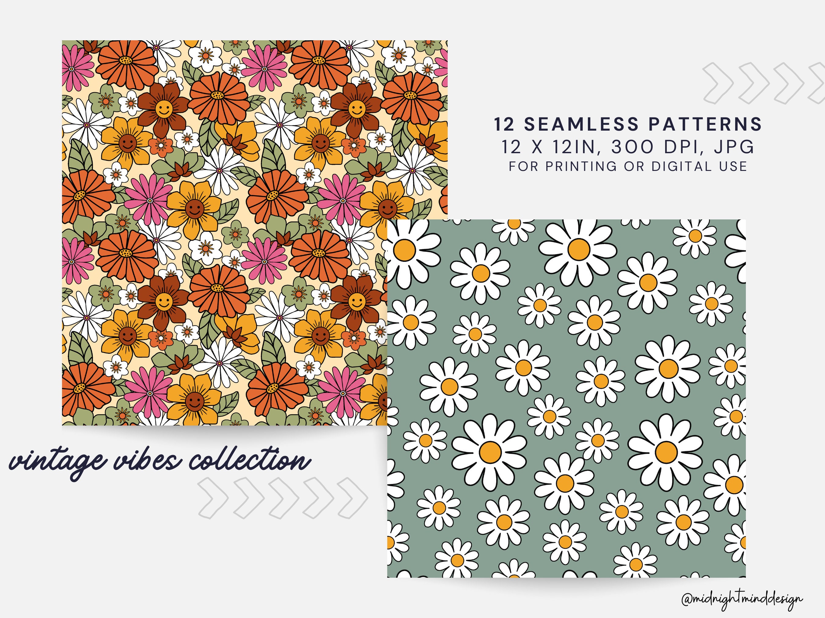 Vintage Vibes Digital Paper Bundle, Seamless Repeat Pattern ...