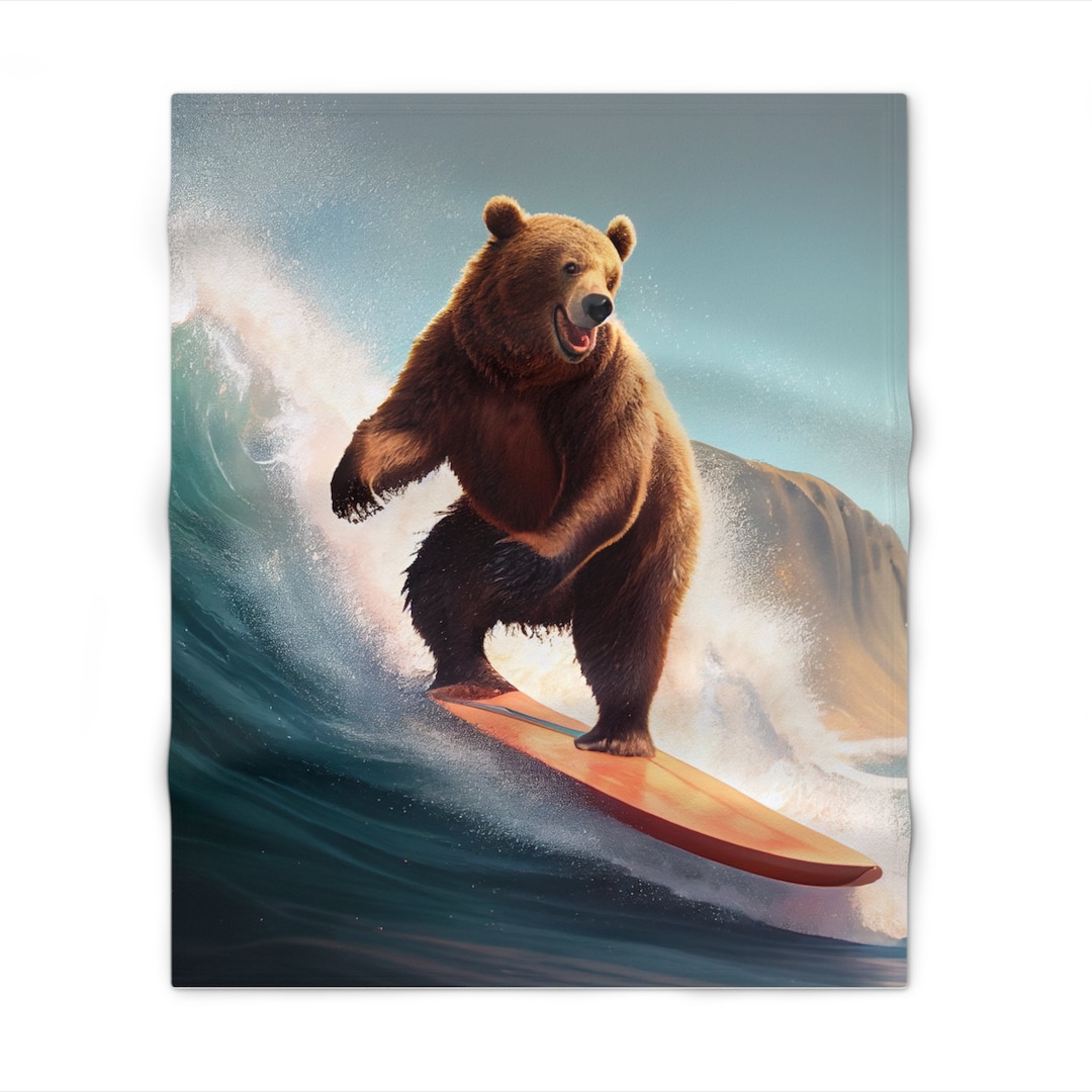 California Brown Bear Surfing Throw Blanket Beach Wave - Etsy
