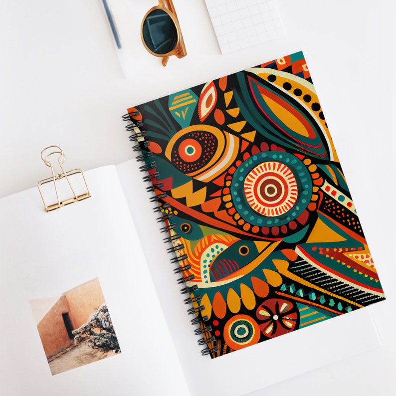 Abstract Colorful Block Mudcloth Spiral Line Notebook Tribal Ethnic ...