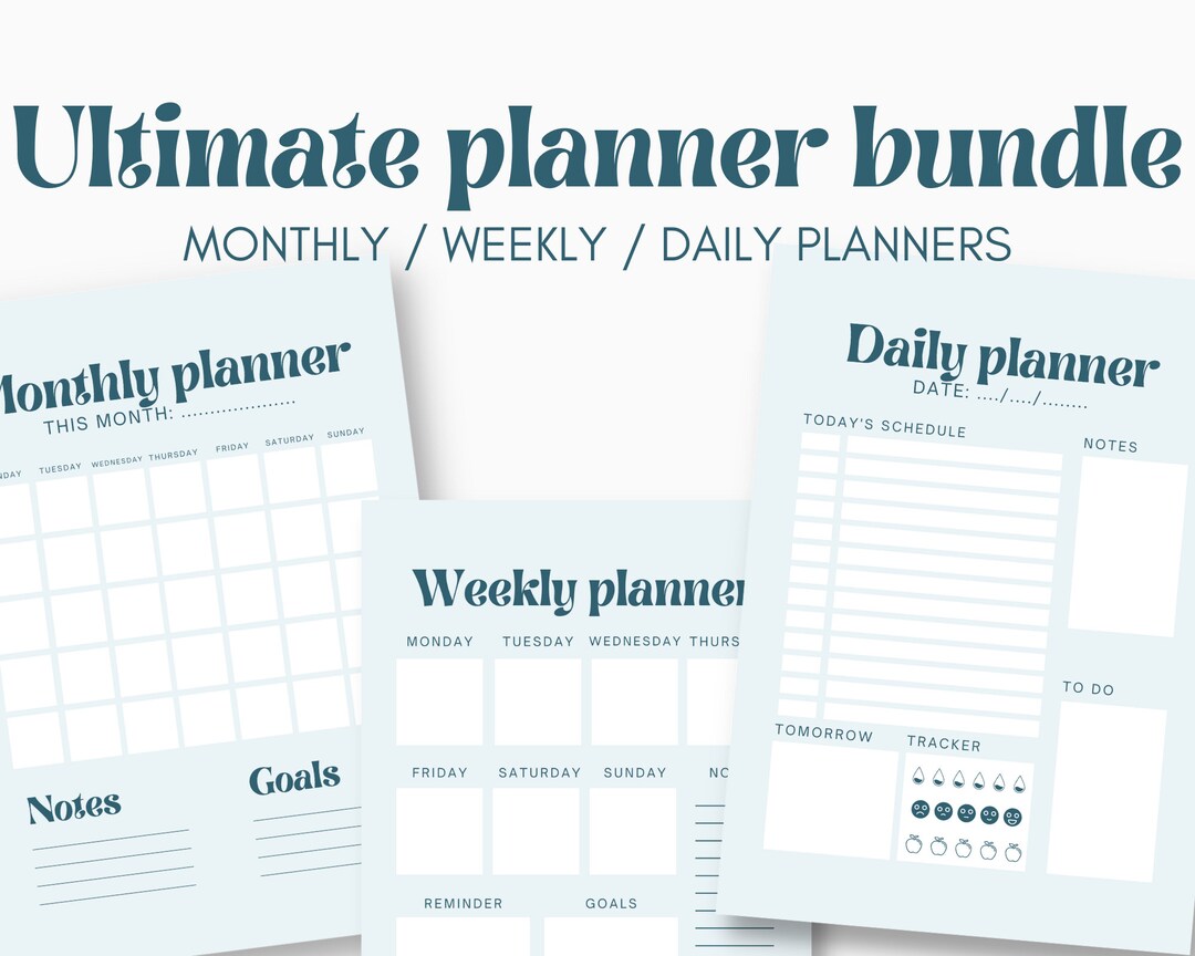 Planner Bundle Blue | Monthly, Weekly, Daily Planners - Etsy UK