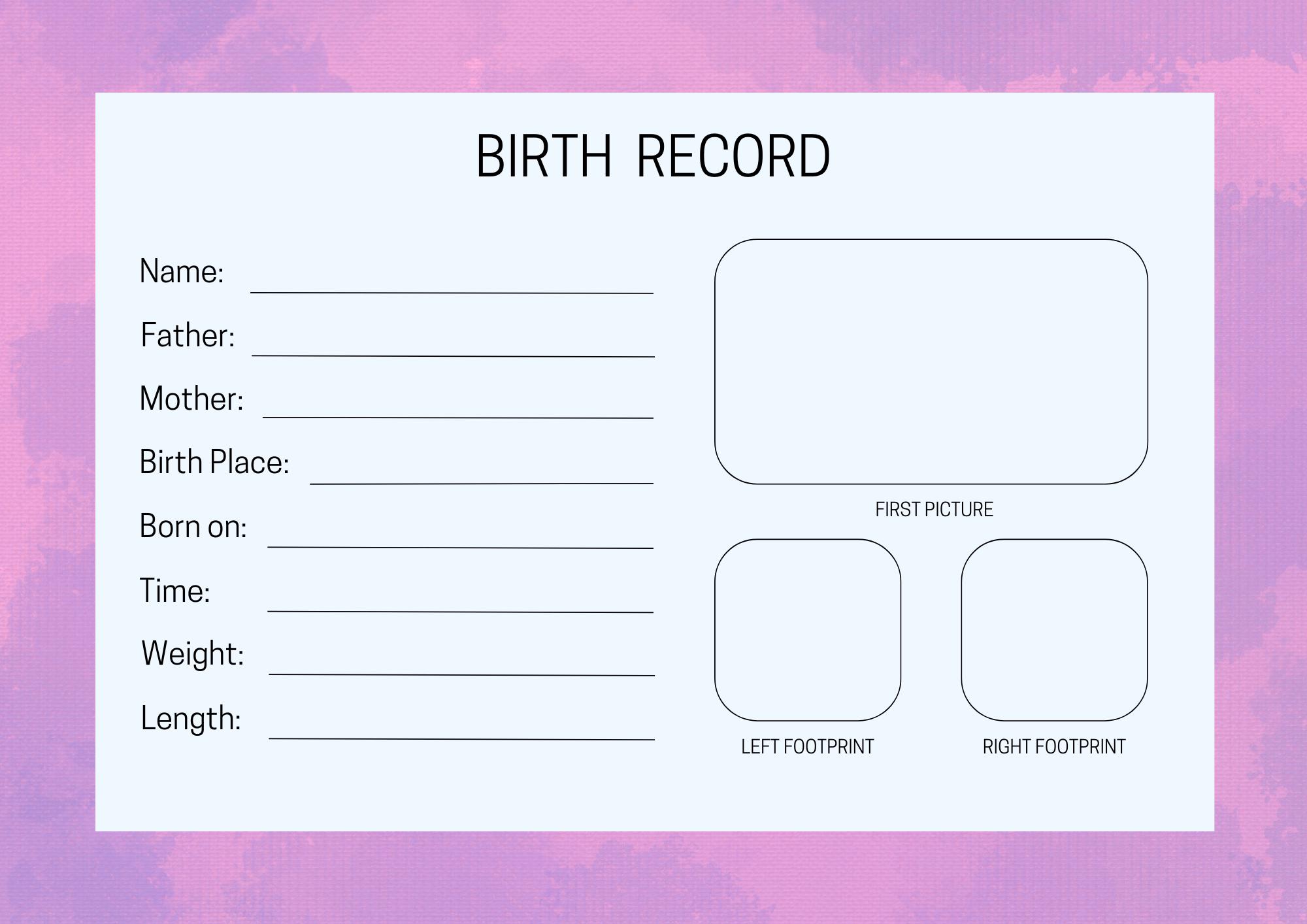 Printable, Editable, Simple, Birth Record, Birth Certificate - Etsy
