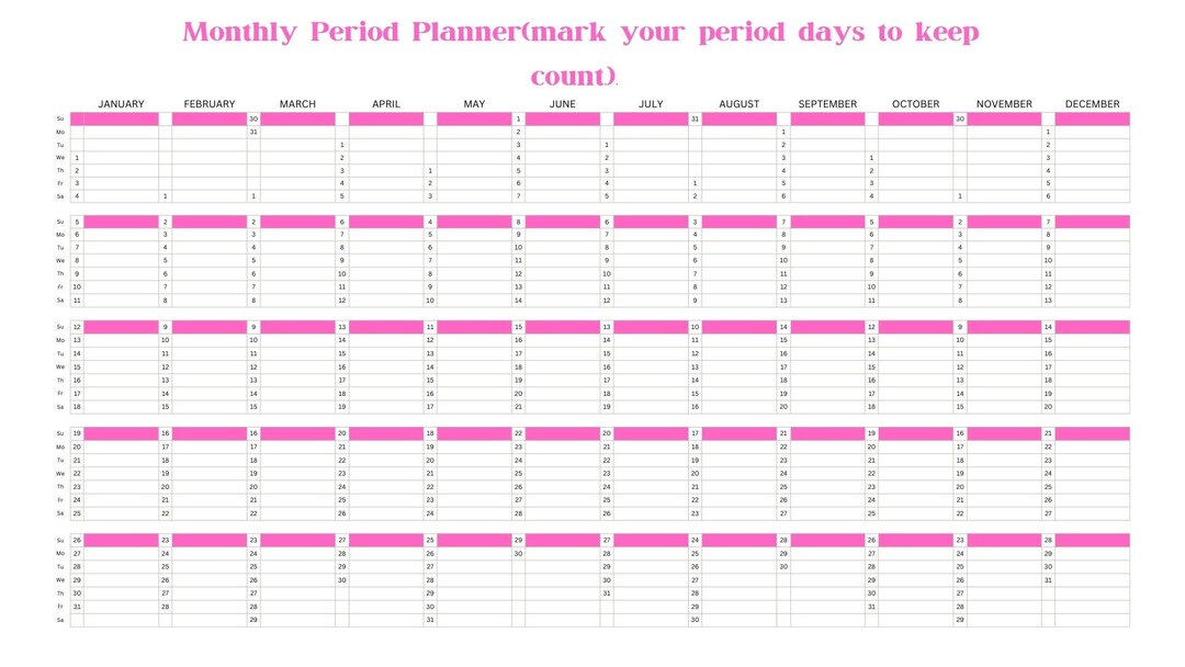 Monthly Period Planner, Printable, Editable - Etsy