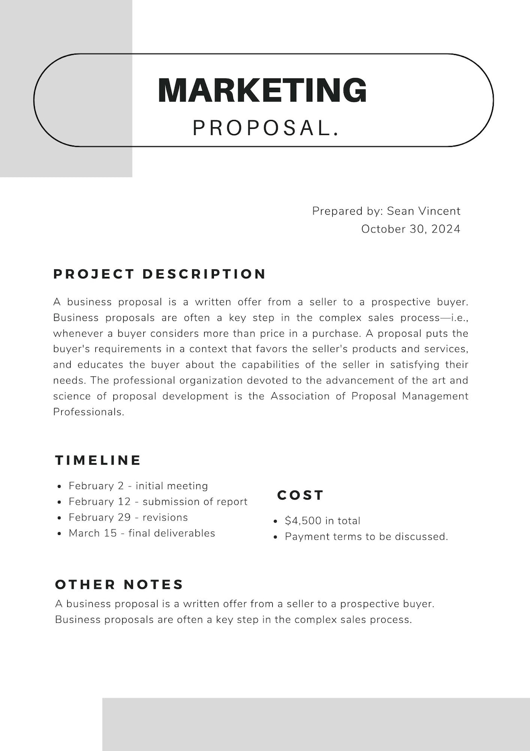 Marketing Proposal, Printable, Simple, Editable - Etsy