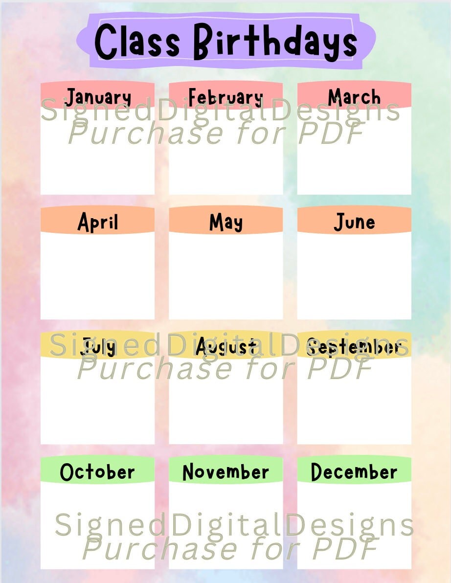 Class Birthdays Poster printable - Etsy