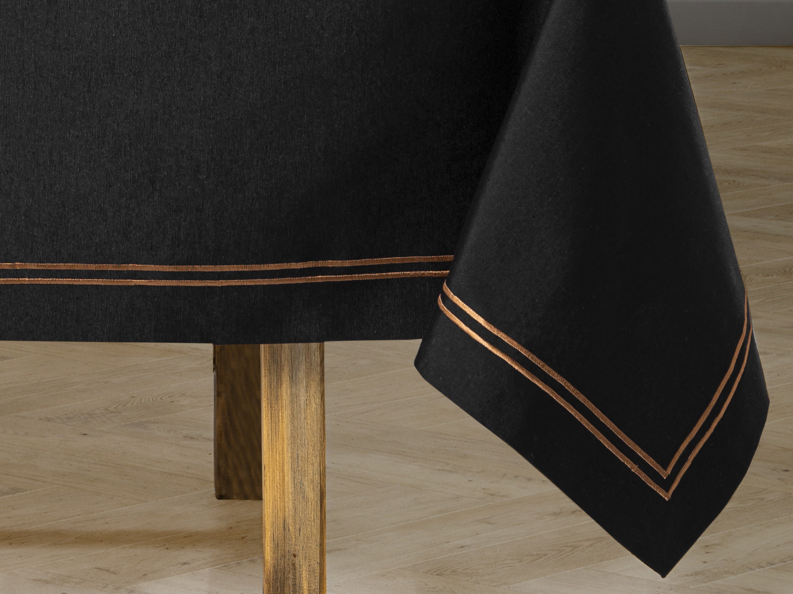 Luxury Black Linen Tablecloth With Bronze Embroidery Detailing ...