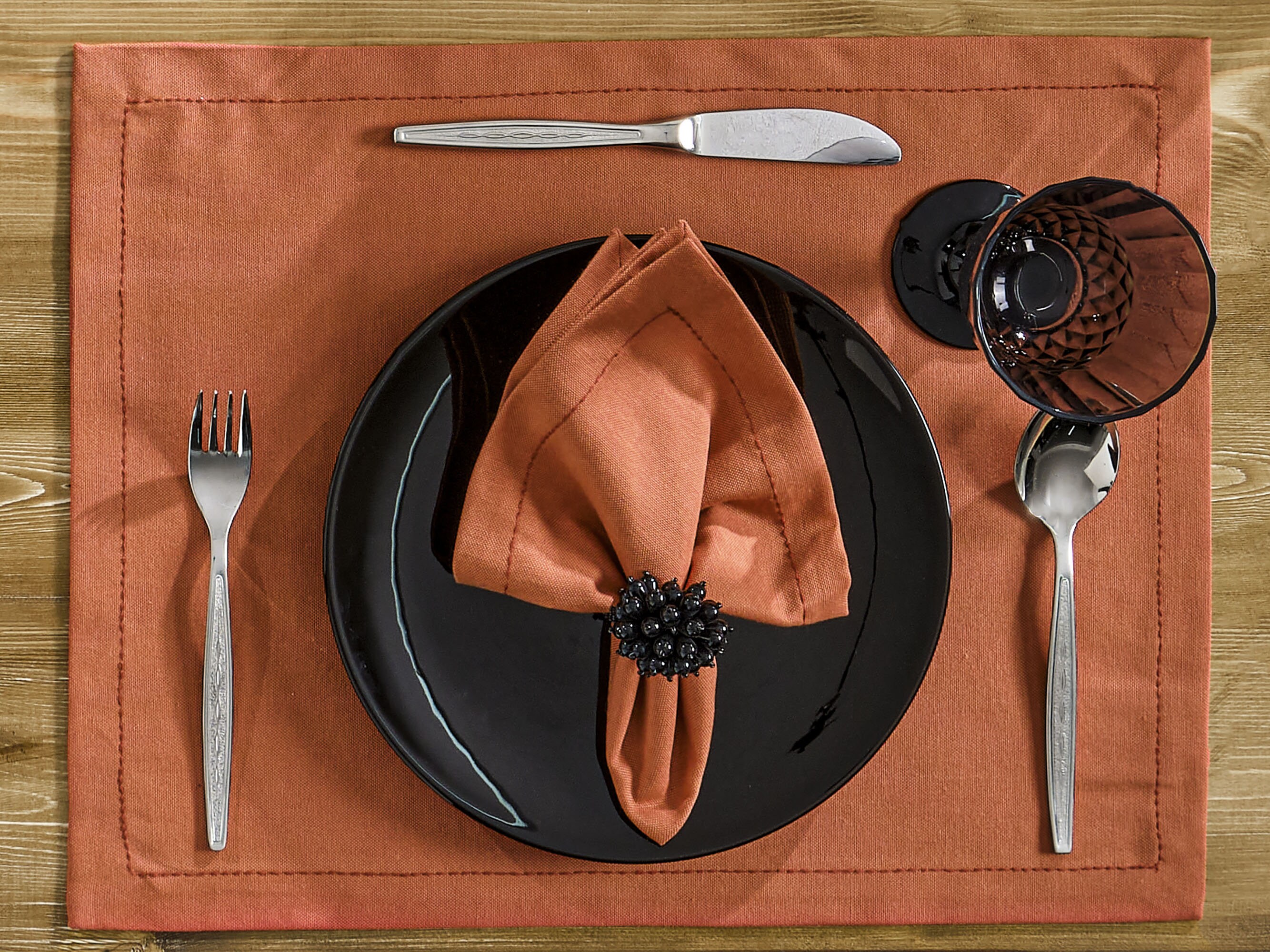 Modern Brunt Orange Color Linen Napkins With Embroidery. Thanksgiving ...