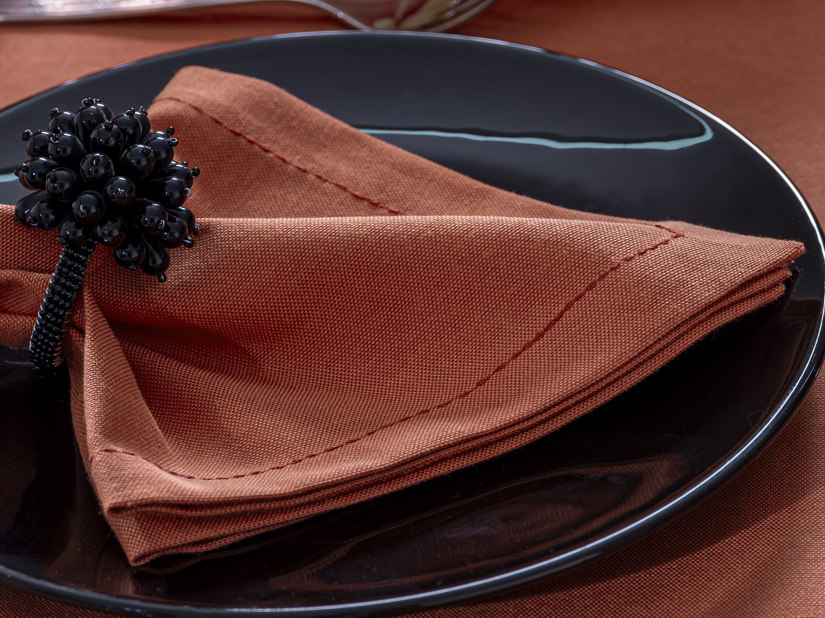 Modern Brunt Orange Color Linen Napkins With Embroidery. Thanksgiving ...