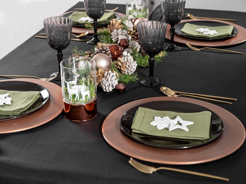 Luxury Black Linen Tablecloth With Bronze Embroidery Detailing ...