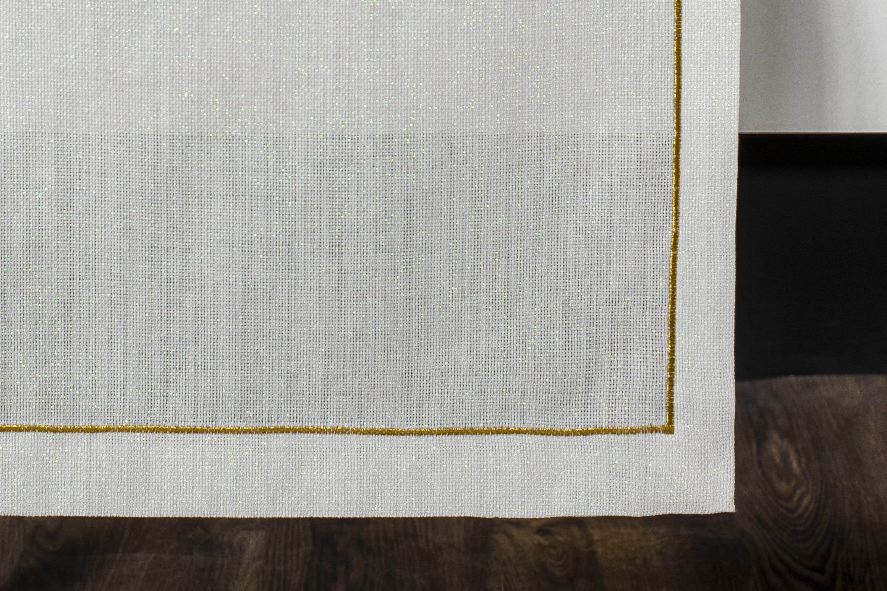 White Elegant Linen Table Runner With Gold Embroidered. Modern Wedding ...