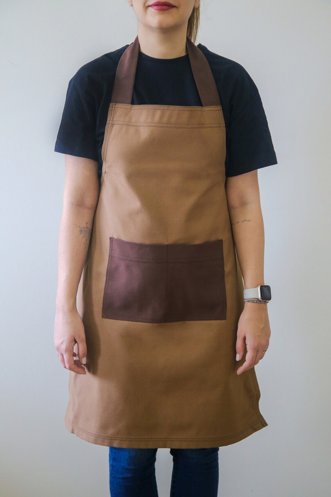 Brown Linen Kitchen Apron: Elegant Home Essential With Two Pockets ...