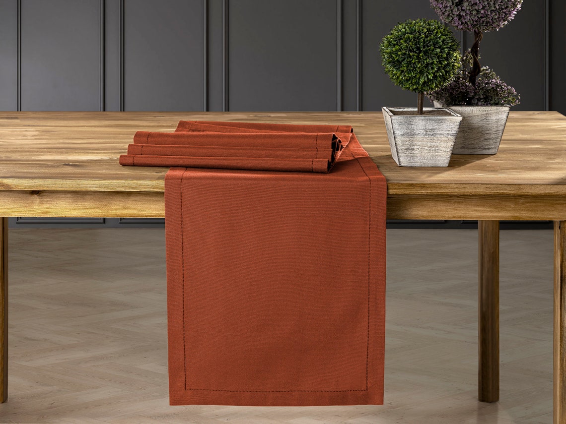 Brunt Orange Color Rustic Linen Table Runner. Modern Table Runner for ...