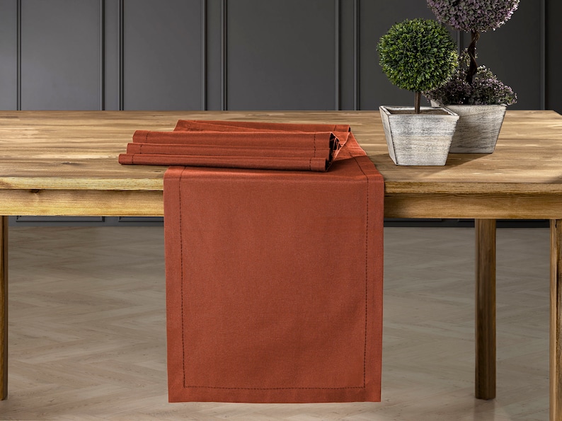Brunt Orange Color Rustic Linen Table Runner. Modern Table Runner for ...