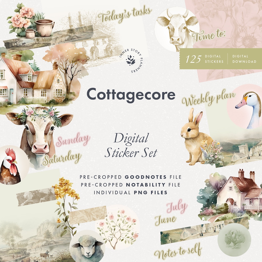 Cottagecore Digital Sticker Set, Spring Watercolor Mood Board Stickers ...
