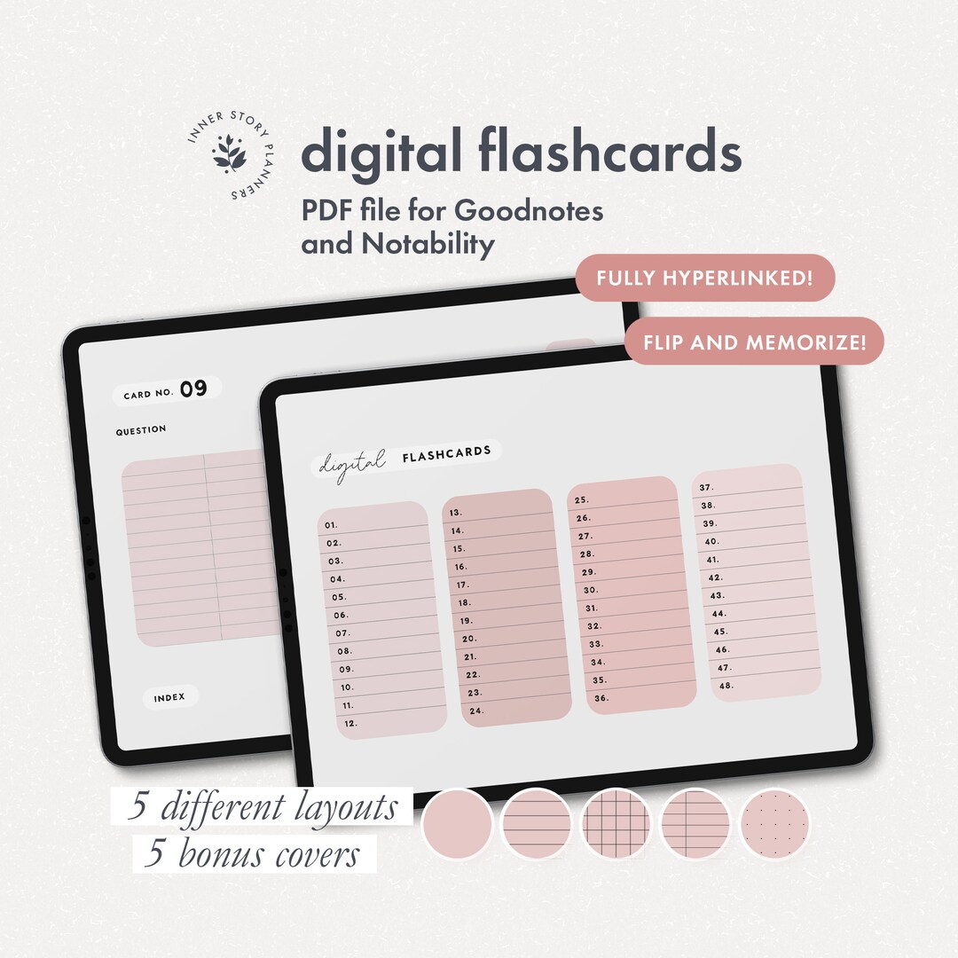 Digital Flashcards, 48 Student Flash Card Notebooks for Goodnotes and ...