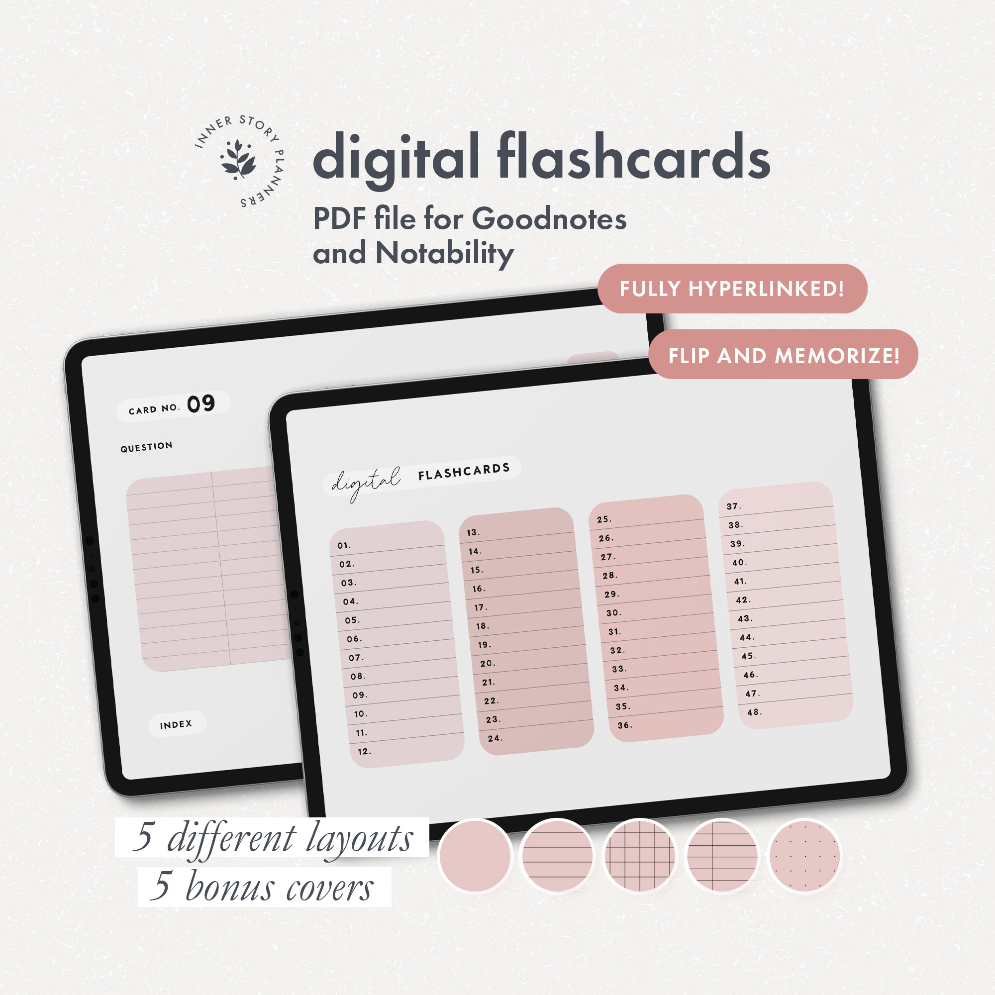 Digital Flashcards, 48 Student Flash Card Notebooks for Goodnotes and ...