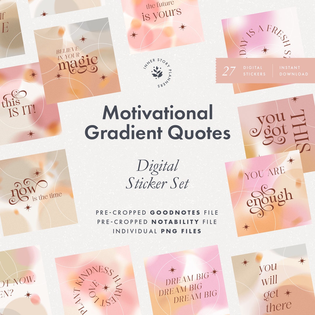 Motivational Gradient Quotes Digital Sticker Set, Inspirational Sticky ...