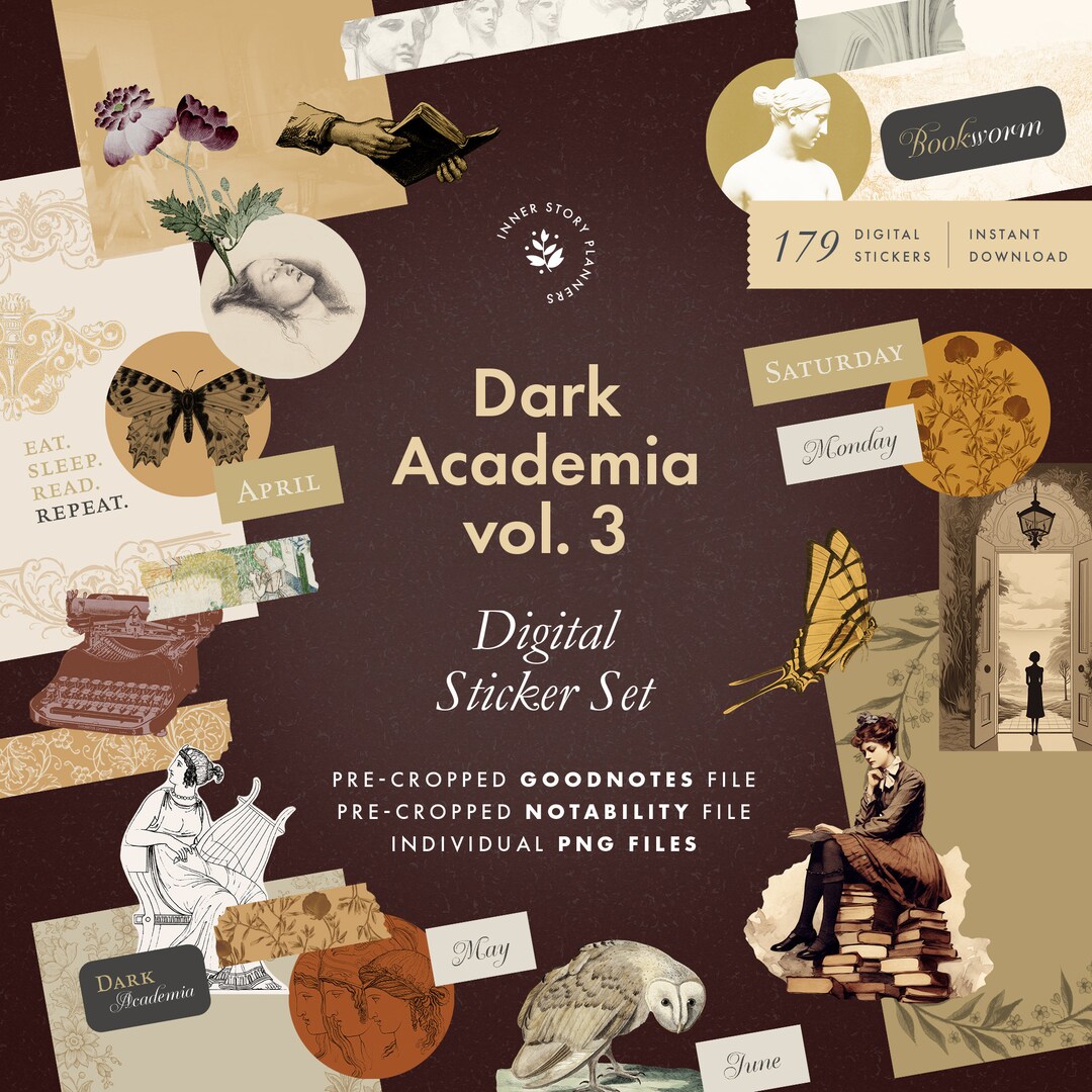 Dark Academia Digital Sticker Set Vol. 3 Vintage Style Mood Board ...
