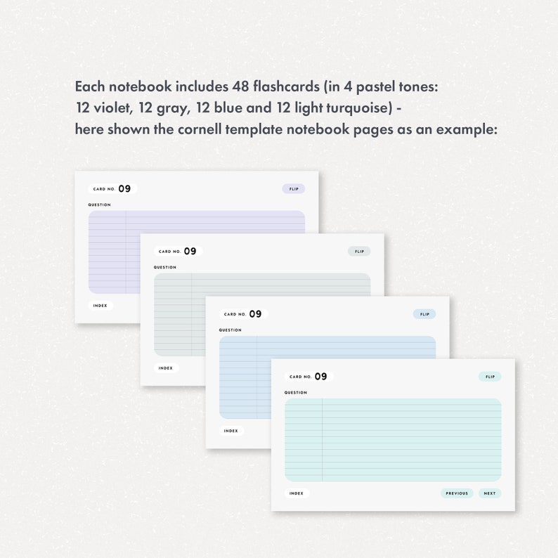 Digital Flashcards, 48 Student Flash Card Notebooks for Goodnotes and ...