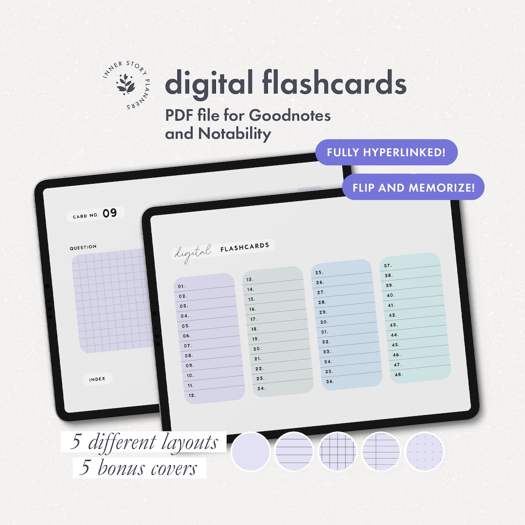 Digital Flashcards, 48 Student Flash Card Notebooks for Goodnotes and ...