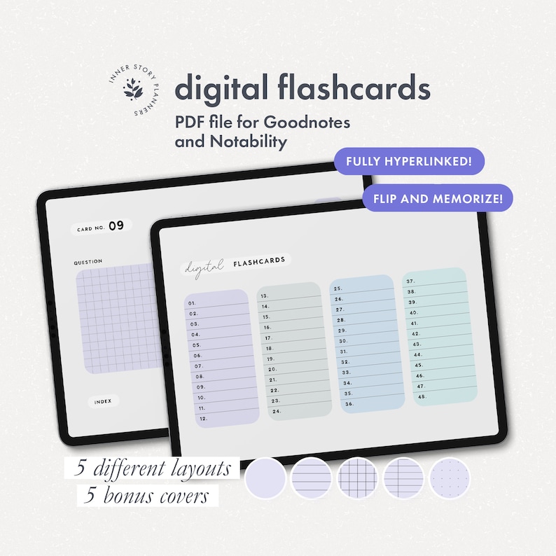 Digital Flashcards, 48 Student Flash Card Notebooks for Goodnotes and ...