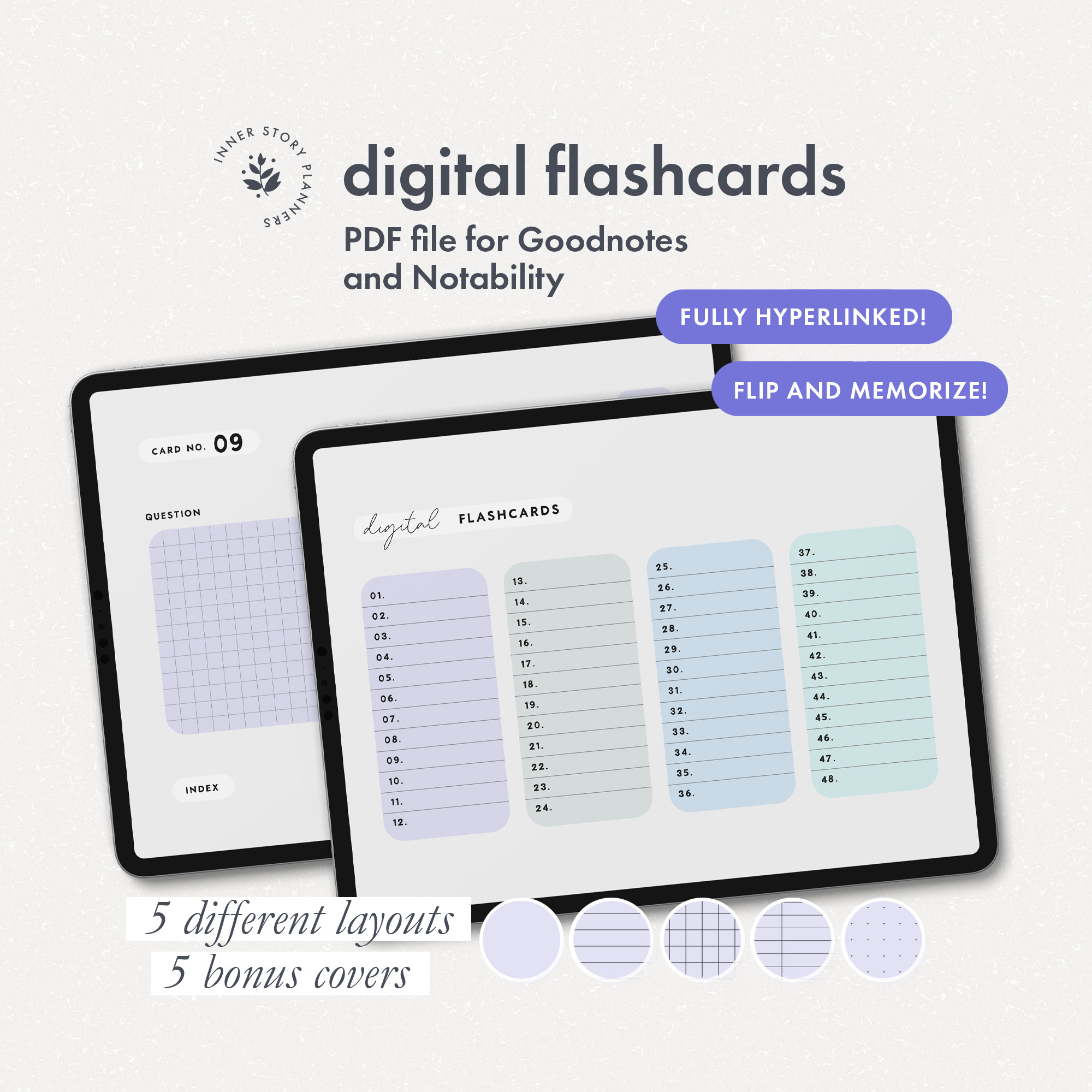 Digital Flashcards, 48 Student Flash Card Notebooks for Goodnotes and ...