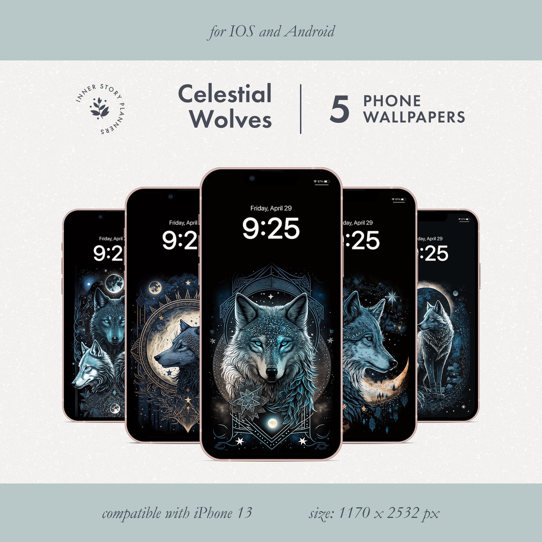 5 Celestial Wolves iPhone Wallpapers, Lunar Cosmic Smartphone Background, Moon Wolves Phone ...