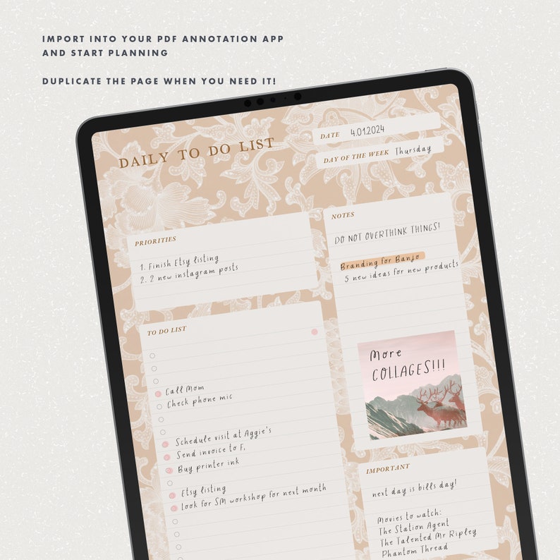 Digital to Do List Goodnotes Template, Vintage Style to Do List Page ...