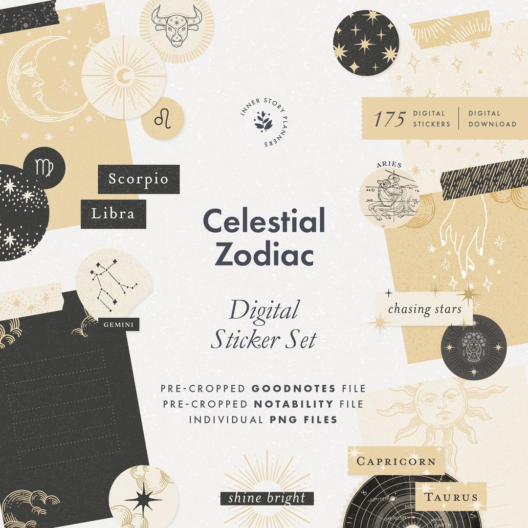 Celestial Zodiac Digital Stickers, Astrology Stickers for Digital ...