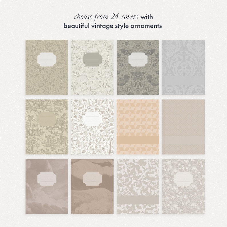 Vintage Floral Digital Notebook Covers: Earthy Neutral Tones (PDF) - Etsy