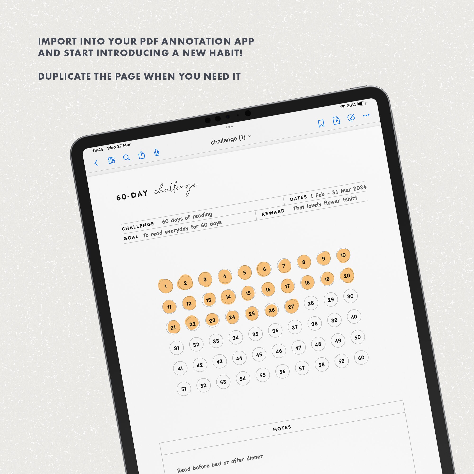 60-day Challenge Goodnotes Template: Minimalist Habit Tracker (PDF) - Etsy