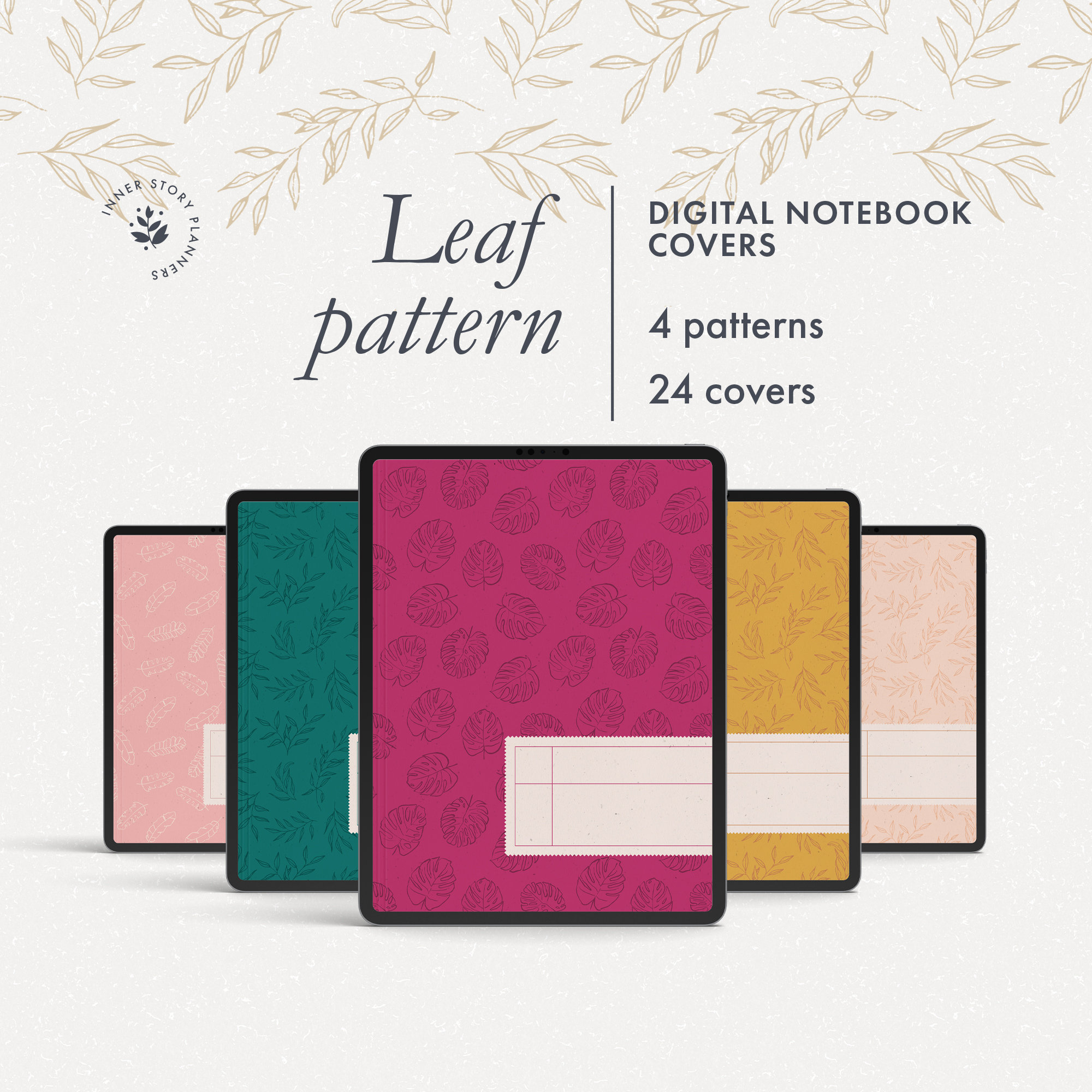 24 Leaf Pattern Digital Notebook Covers, Goodnotes and Notability ...