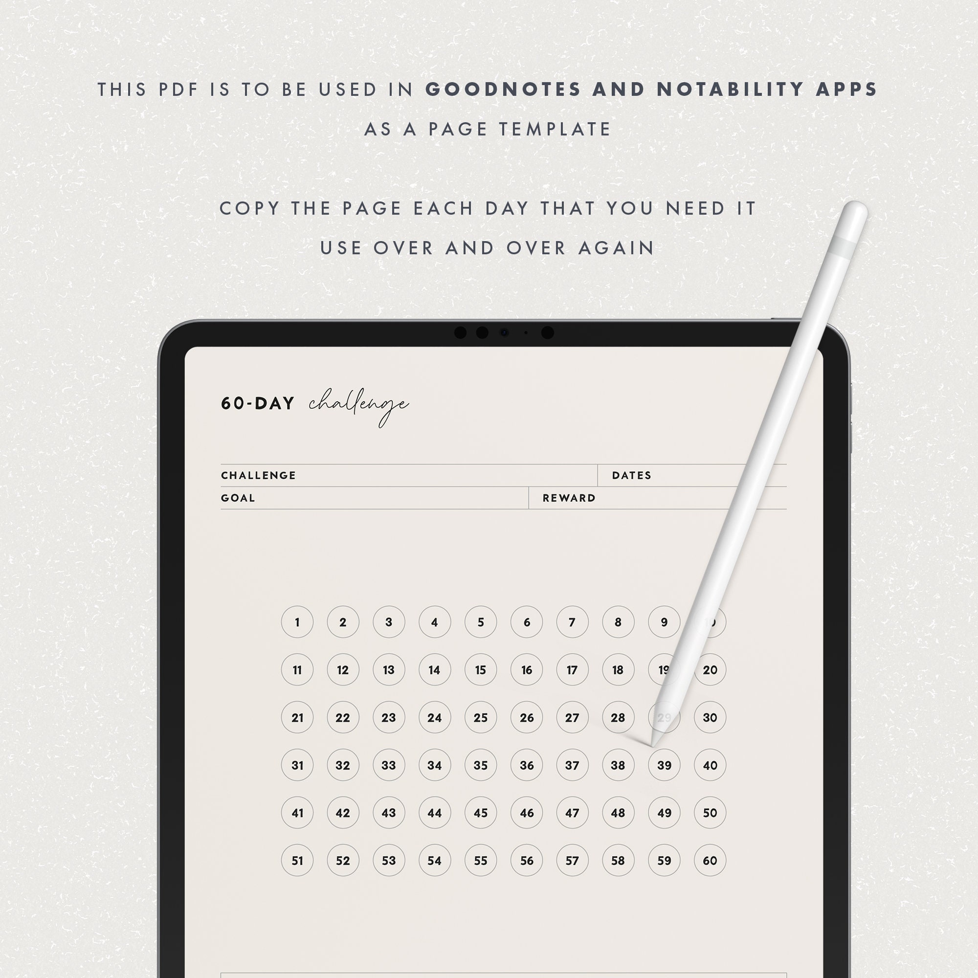 60 Day Challenge Goodnotes Template, Minimalist Habit Tracker Page ...