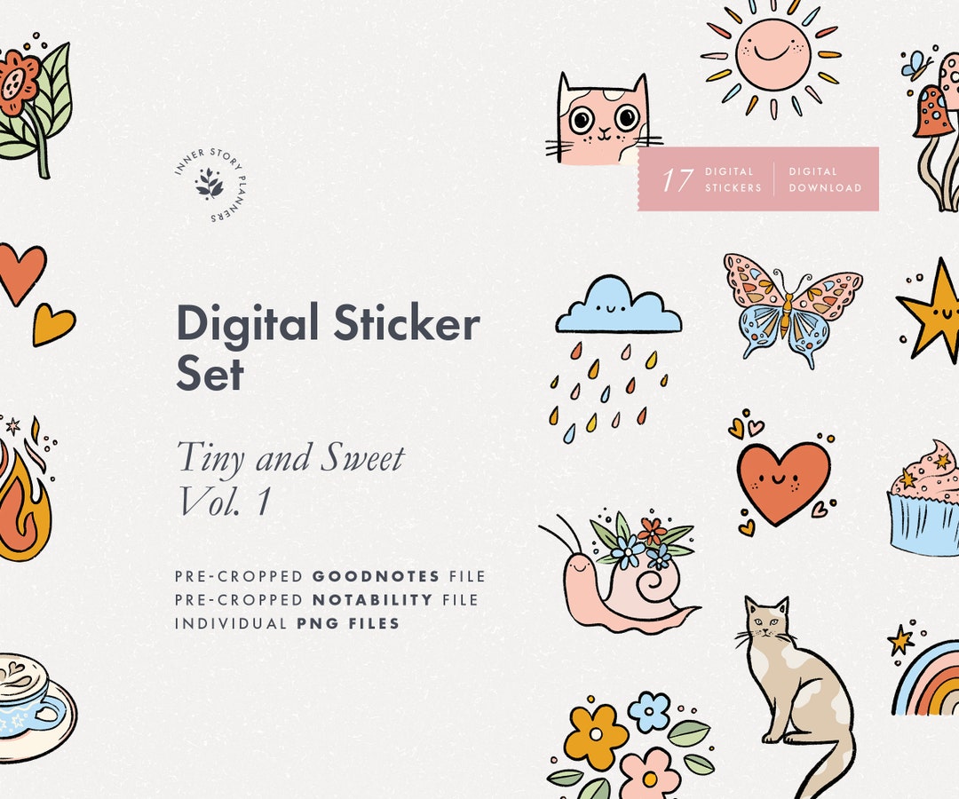 Cute Digital Stickers Set, Goodnotes Sticker Book, Hand Drawn Doodle ...