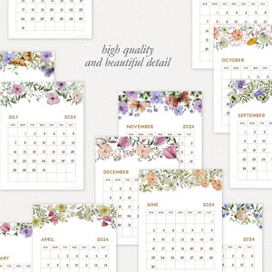 2024 Printable Calendar, Watercolor Floral Monthly Planner Vertical ...