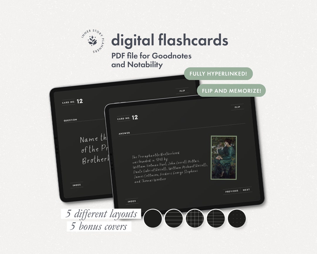 Digital Flashcards, 48 Student Flash Card Notebooks for Goodnotes and ...