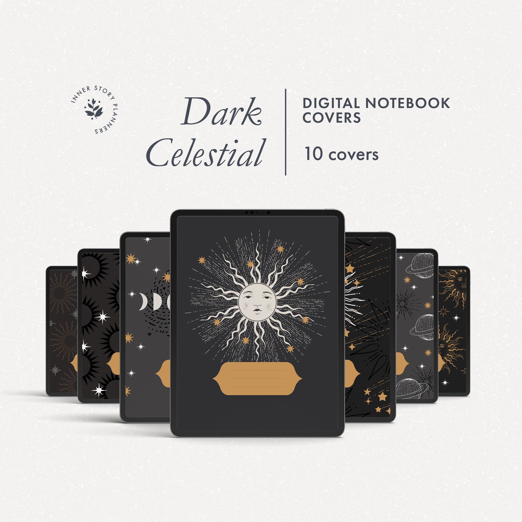 10 Digital Dark Celestial Notebook Covers, Aesthetic Goodnotes Journal ...