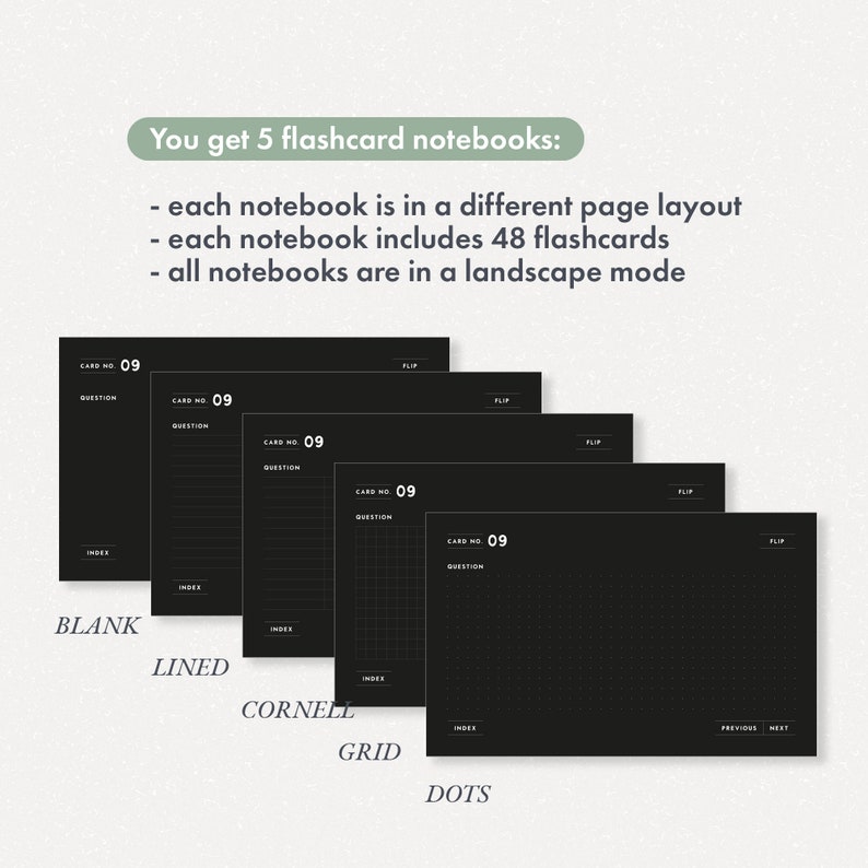 Digital Flashcards, 48 Student Flash Card Notebooks for Goodnotes and ...