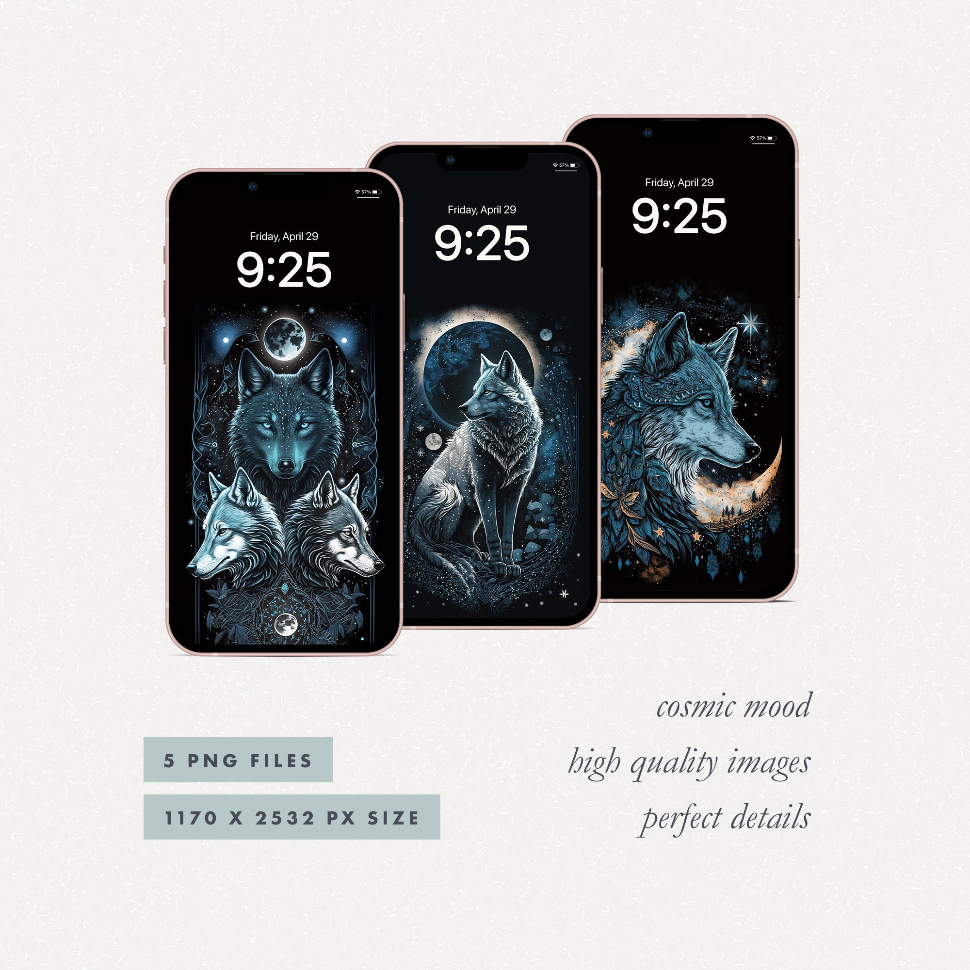 5 Celestial Wolves iPhone Wallpapers, Lunar Cosmic Smartphone ...