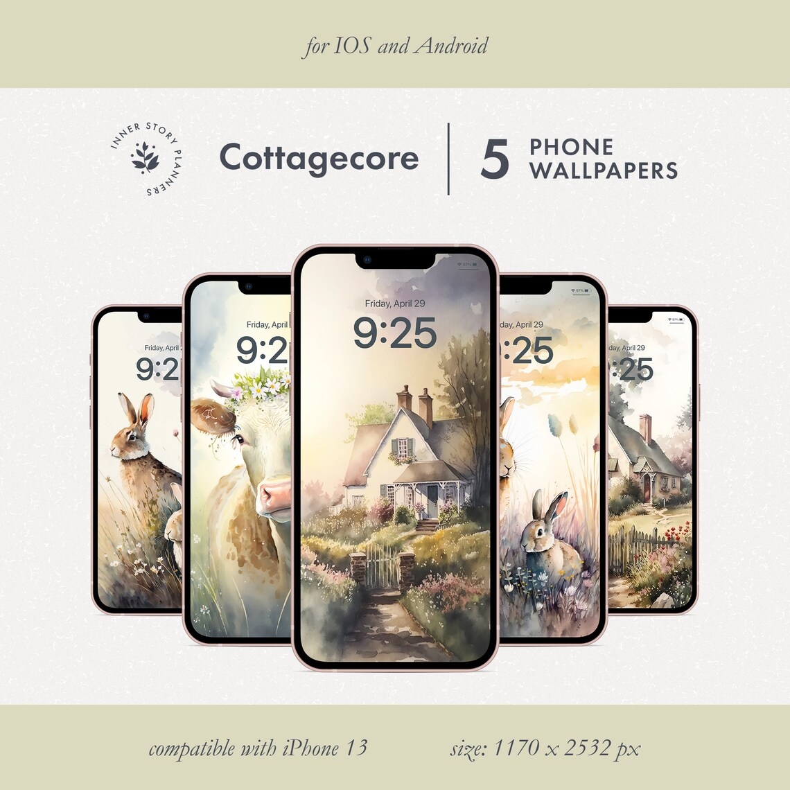 Cottagecore iPhone Wallpaper: 5 Rustic Watercolor Farm Lockscreen ...