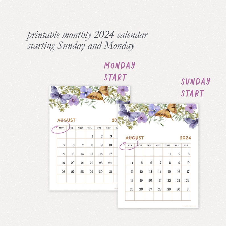 2024 Printable Calendar, Watercolor Floral Monthly Planner Vertical ...