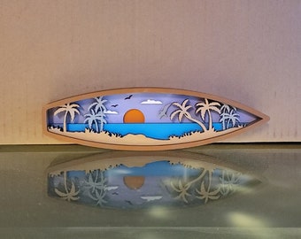 Unique Wooden Surfboard Wall Decor With Sun and Sea Theme Perfect ...