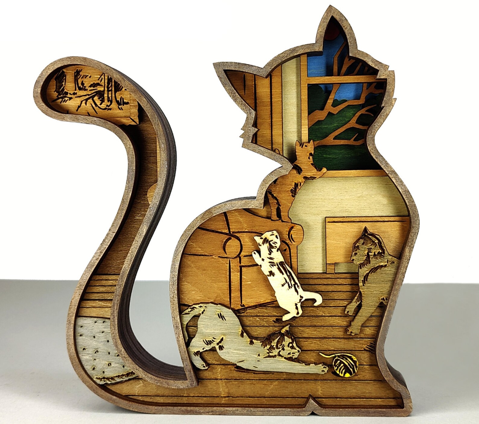 Laser Cut Cat With Kittens With Interior Design - Etsy