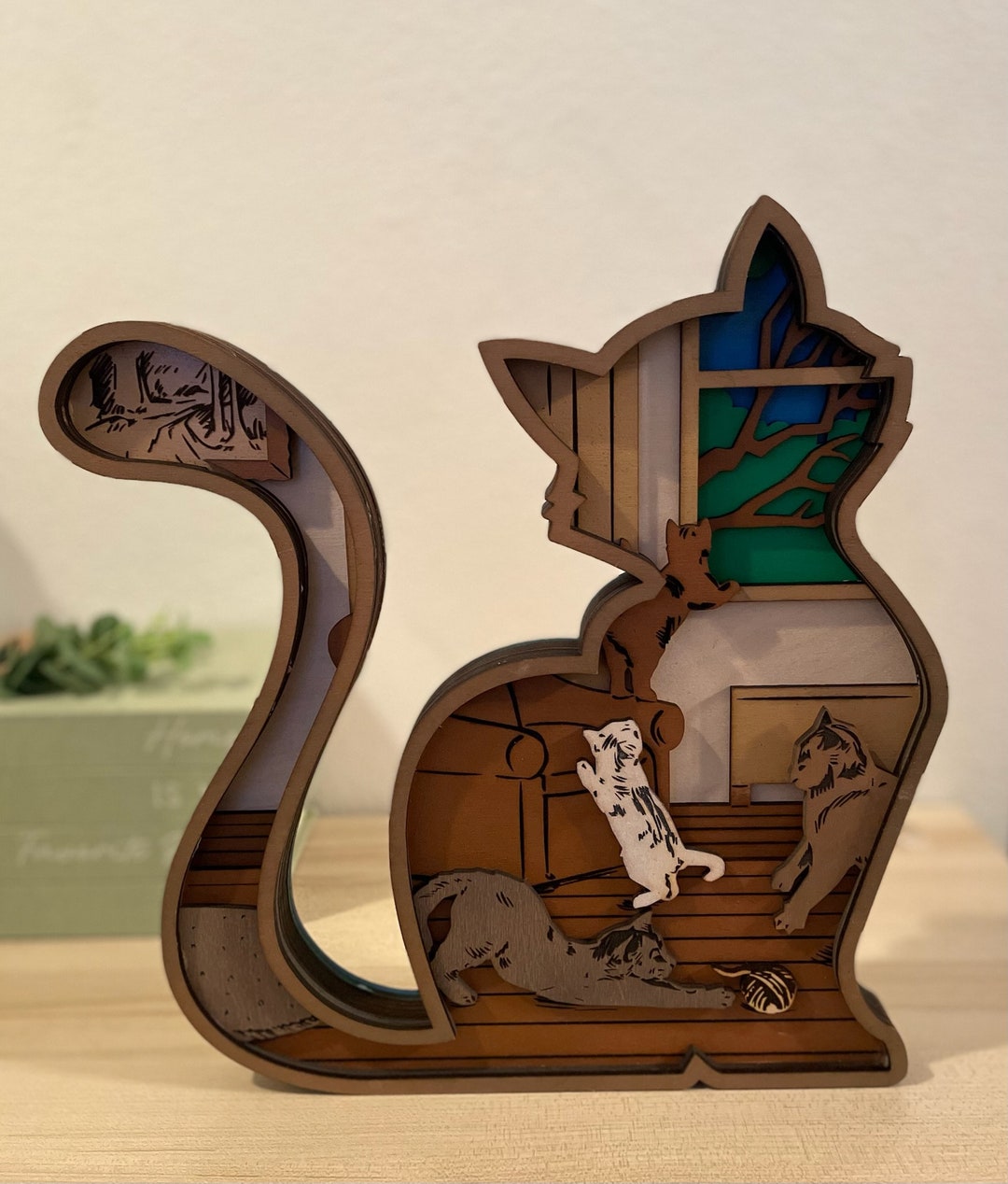 Laser Cut Cat With Kittens With Interior Design - Etsy